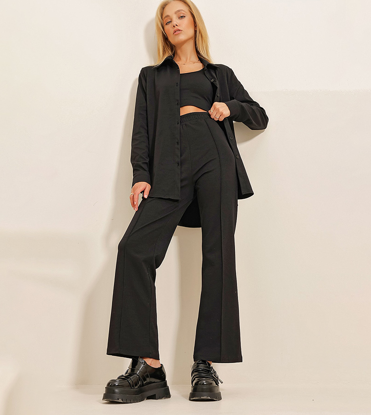 Buy Trend Alaçatı Stili 3 Piece Solid Clothing Set In Black | 6thStreet UAE