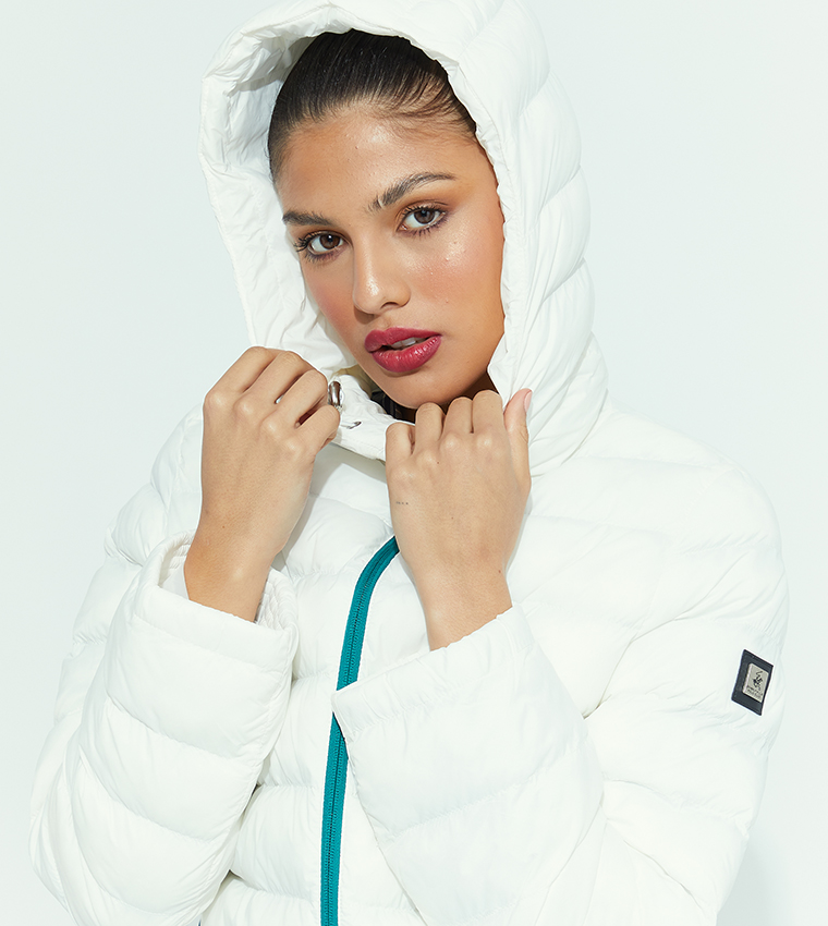 Buy Beverly Hills Polo Club Quilted Puffer Jacket With Hoodie In White ...