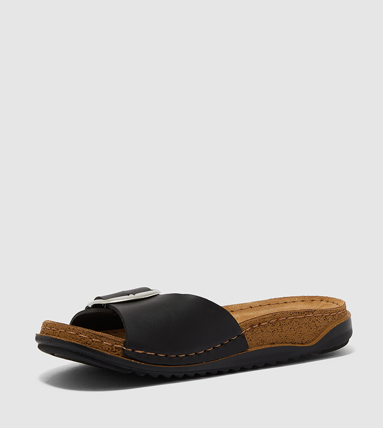 Buy Inblu @ CCC Buckle Accent Slide Sandals In Black | 6thStreet Saudi ...