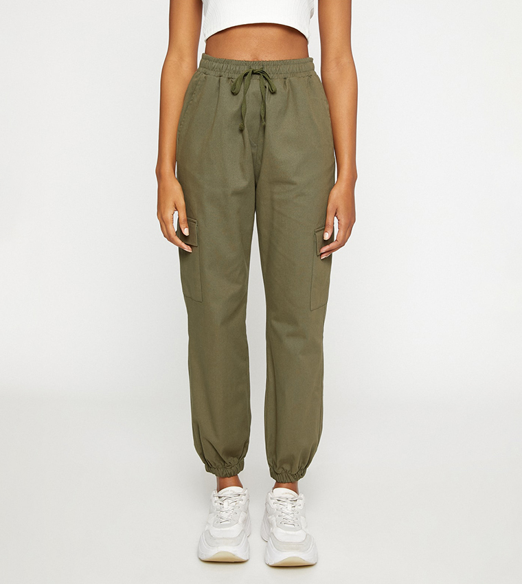 Buy Koton Drawstring Waist Cargo Joggers In Khaki | 6thStreet Qatar