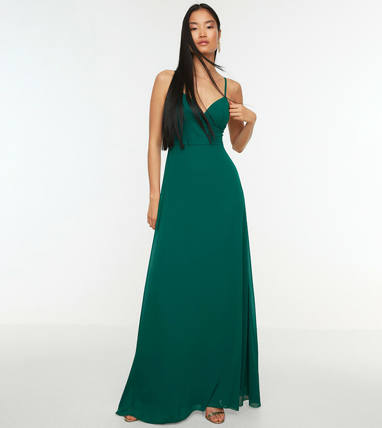 Buy Trendyol Decollete Evening Dress & Graduation Dress In Green ...