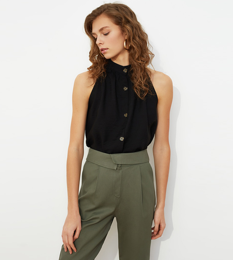 Buy Trendyol Bone Button Detailed Top In Black | 6thStreet Saudi Arabia