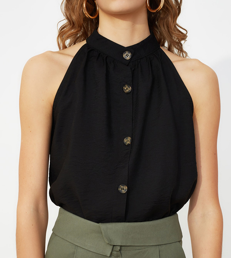 Buy Trendyol Bone Button Detailed Top In Black | 6thStreet Saudi Arabia