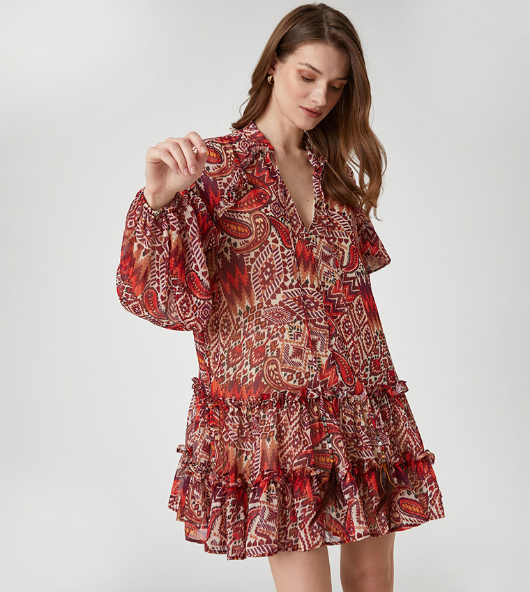 Buy Koton Ethnic Patterned Chiffon Tiered Dress In Multiple Colors ...