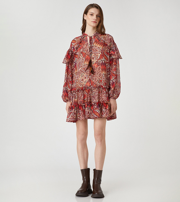 Buy Koton Ethnic Patterned Chiffon Tiered Dress In Multiple Colors ...