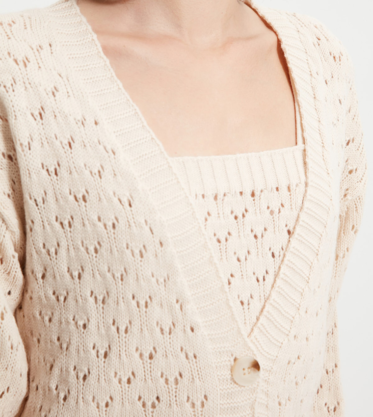 Buy Trendyol Openwork Blouse And Cardigan Suit In Beige | 6thStreet Qatar