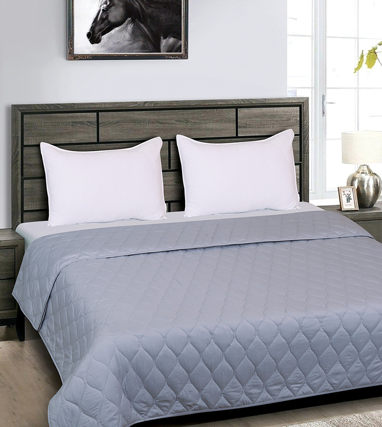 Buy HIS & HERS Micro Quilted Bed Spread Sheet In Grey | 6thStreet Qatar