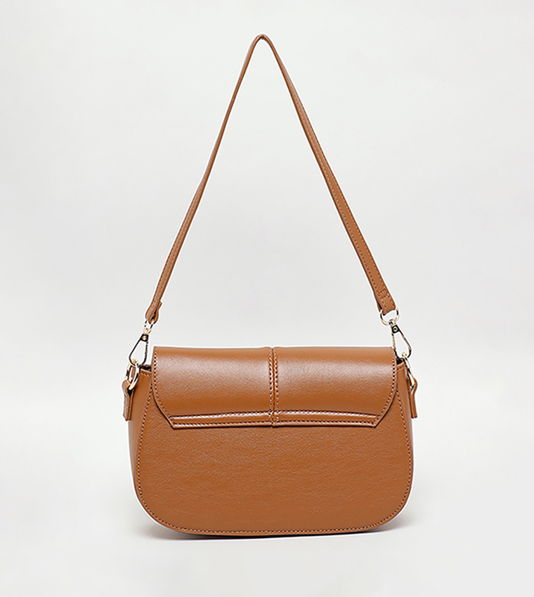 Buy R&B Solid Flap Shoulder Bag In Tan | 6thStreet UAE