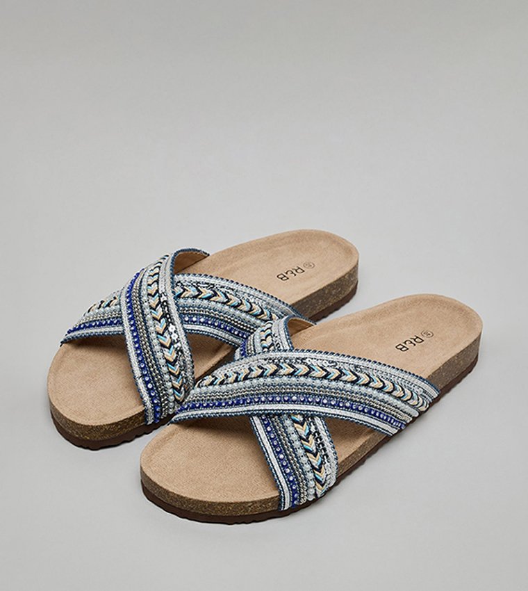 Buy R&B Embellished Flat Sandals In Blue | 6thStreet Qatar