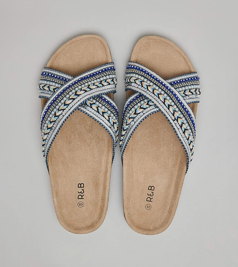 Buy R&B Embellished Flat Sandals In Blue | 6thStreet Qatar