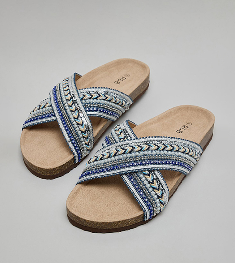 Buy R&B Embellished Flat Sandals In Blue | 6thStreet Qatar
