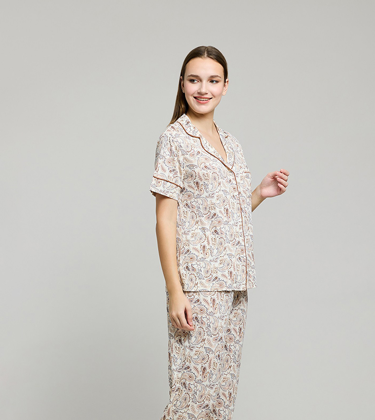 Buy R&B Printed Pyjama Set In Beige | 6thStreet Saudi Arabia