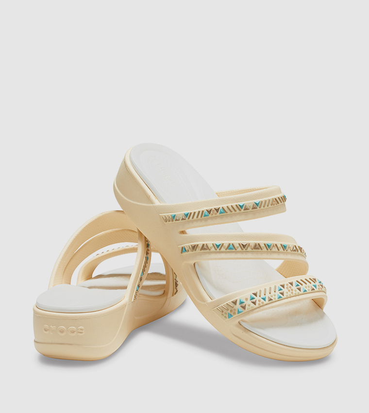 Buy Crocs Boca Medallion Strappy Wedge In Beige | 6thStreet Oman