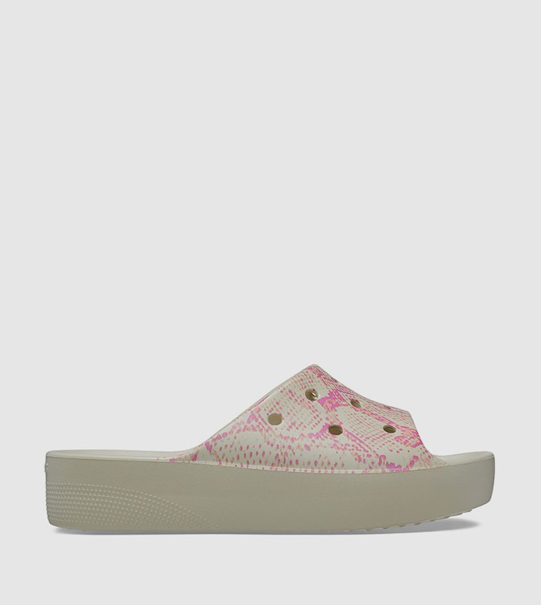 Buy Crocs Classic Platform Snake Print Slide In Beige | 6thStreet Qatar