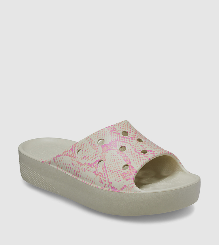 Buy Crocs Classic Platform Snake Print Slide In Beige | 6thStreet Qatar