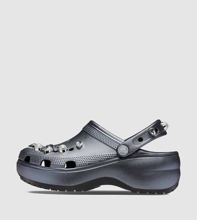Buy Crocs Classic Platform Crystals Pearls Clog In Grey | 6thStreet UAE