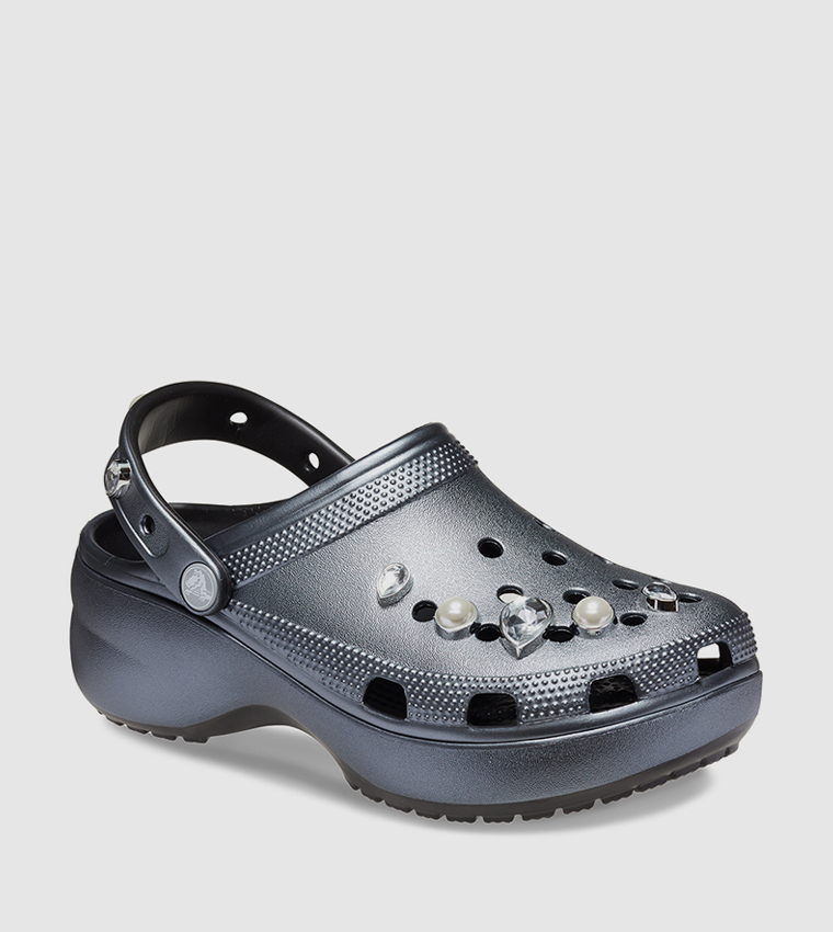 Buy Crocs Classic Platform Crystals Pearls Clog In Grey | 6thStreet UAE
