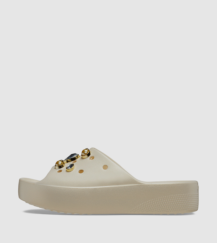 Buy Crocs Classic Platform Crystals Pearls Slide In Beige | 6thStreet UAE