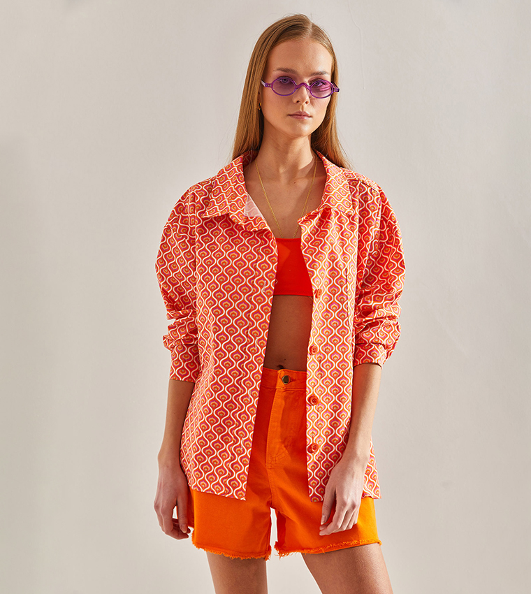 Buy Bianco Lucci Printed Long Sleeves Shirt In Orange | 6thStreet Saudi ...