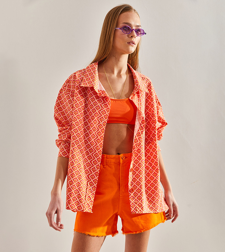 Buy Bianco Lucci Printed Long Sleeves Shirt In Orange | 6thStreet Saudi ...