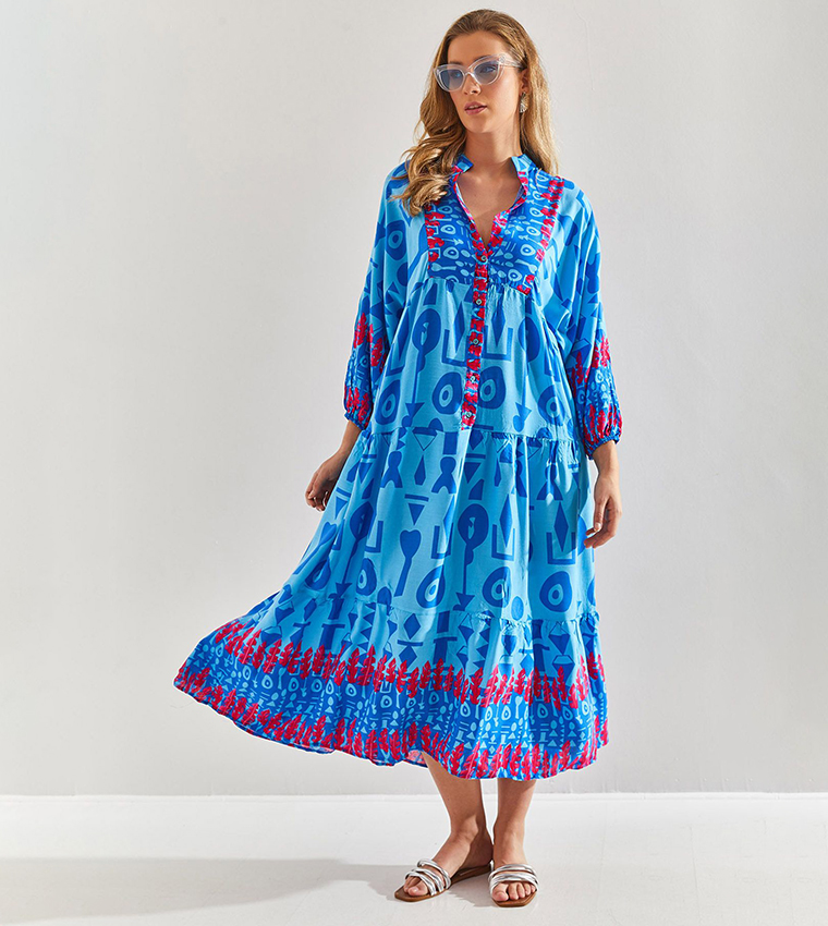 Buy Bianco Lucci Patterned Midi Dress In Blue | 6thStreet UAE