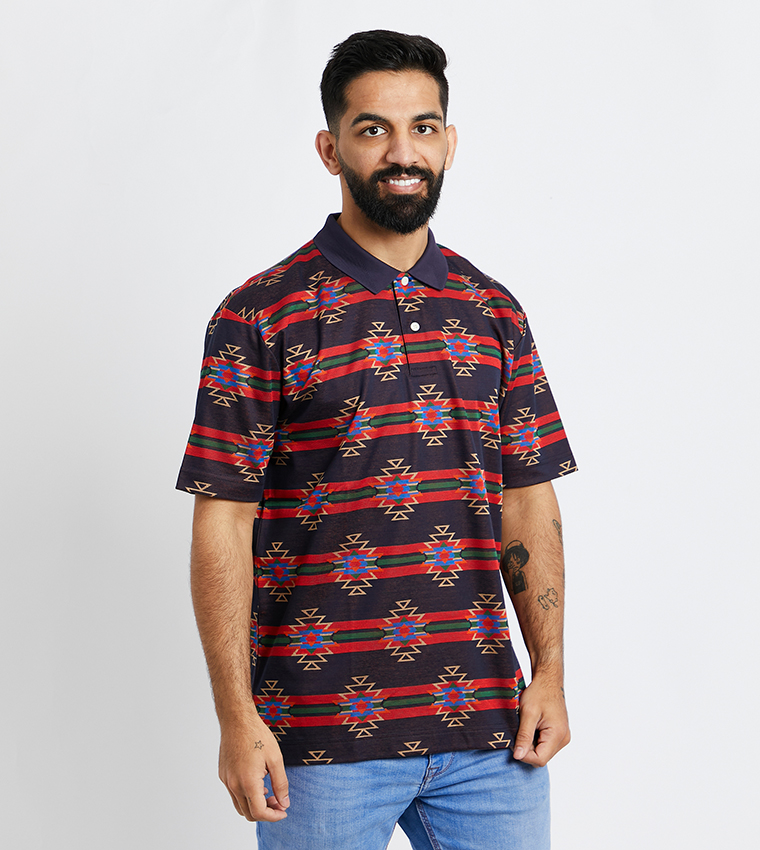 Buy GANT Geometric Print Relaxed Fit Rugger Polo T Shirt In Multiple ...