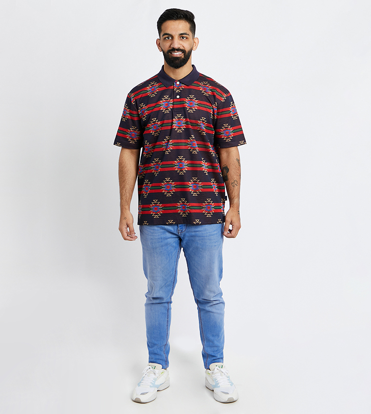 Buy GANT Geometric Print Relaxed Fit Rugger Polo T Shirt In Multiple ...
