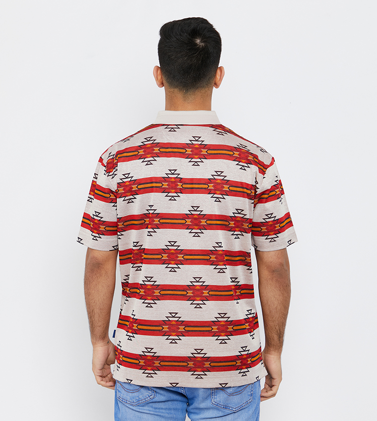 Buy GANT Geometric Print Relaxed Fit Rugger Polo T Shirt In White ...