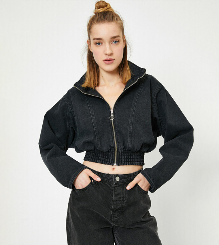 Buy Trendyol Thick Zipper Detailed Long Sleeve Jean Jacket In Black ...
