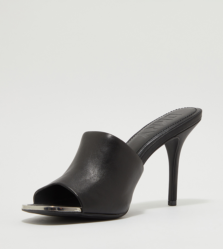 Buy Dkny Tevin Logo Metal Accent Heel Sandals In Black | 6thStreet Oman