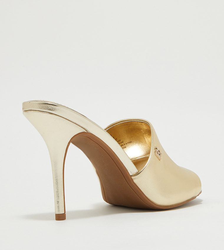 Buy Dkny Tevin Logo Metal Accent Heel Sandals In Gold | 6thStreet UAE
