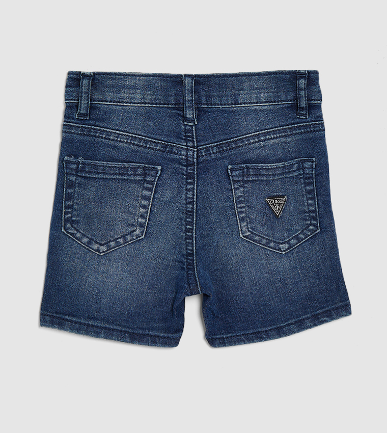 Buy Guess Faded Button Closure Denim Shorts In Blue | 6thStreet Bahrain