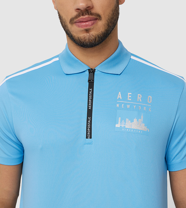 Buy Aeropostale Aero Men's Ribbed Polo T Shirt In Blue | 6thStreet UAE