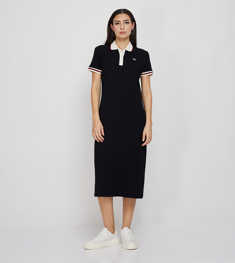 Buy Aeropostale AERO Ribbed Polo Neck Dress In Black | 6thStreet UAE