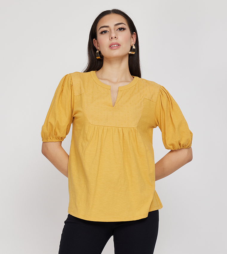 Buy Aeropostale AERO Dobby Yoke Pattern Top In Yellow | 6thStreet UAE