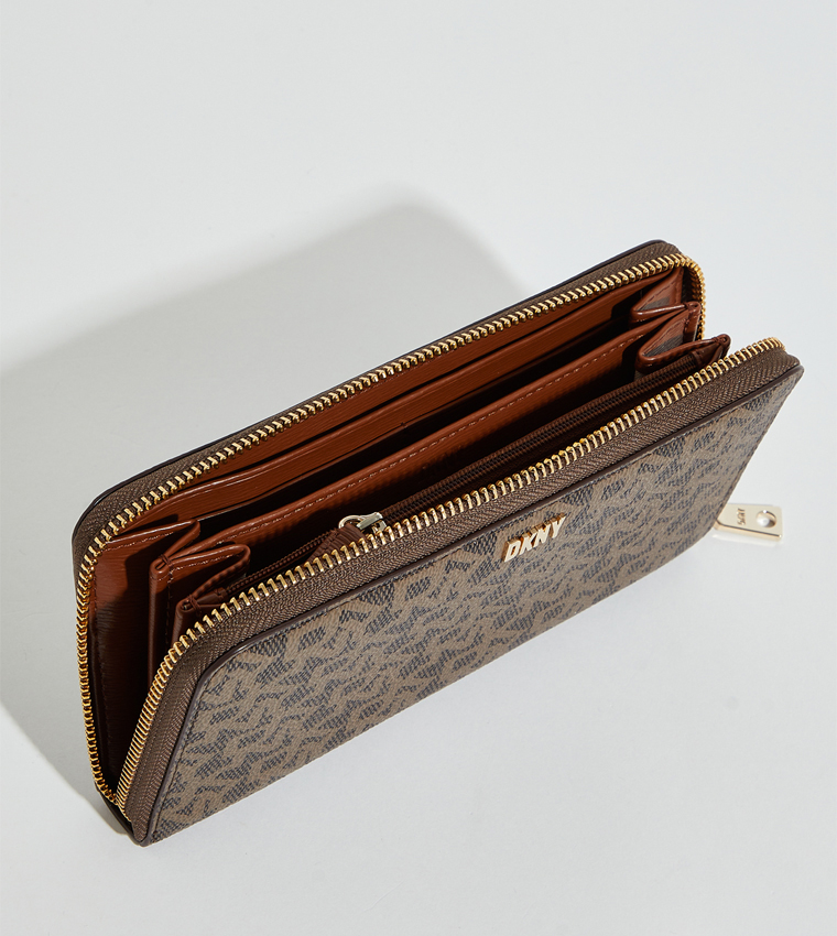Buy Dkny BRYANT Monogram Zip Around Long Wallet In Brown | 6thStreet ...