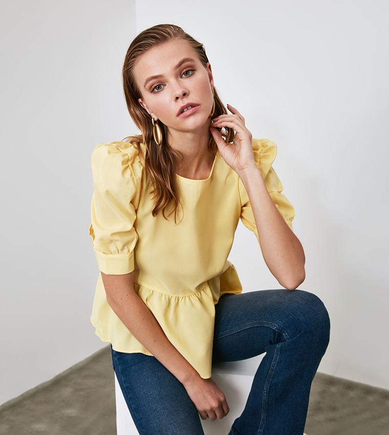 Buy Trendyol Ruffle Detailed Top In Yellow | 6thStreet UAE
