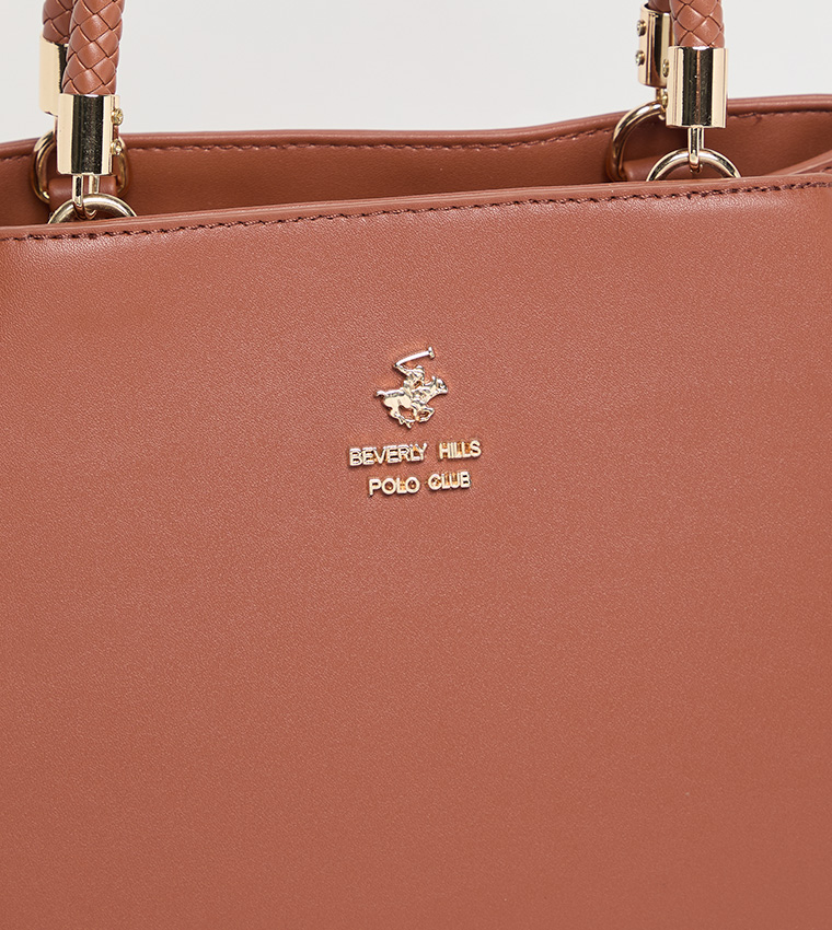 Buy Beverly Hills Polo Club Logo Detail Satchel Bag In Tan | 6thStreet UAE