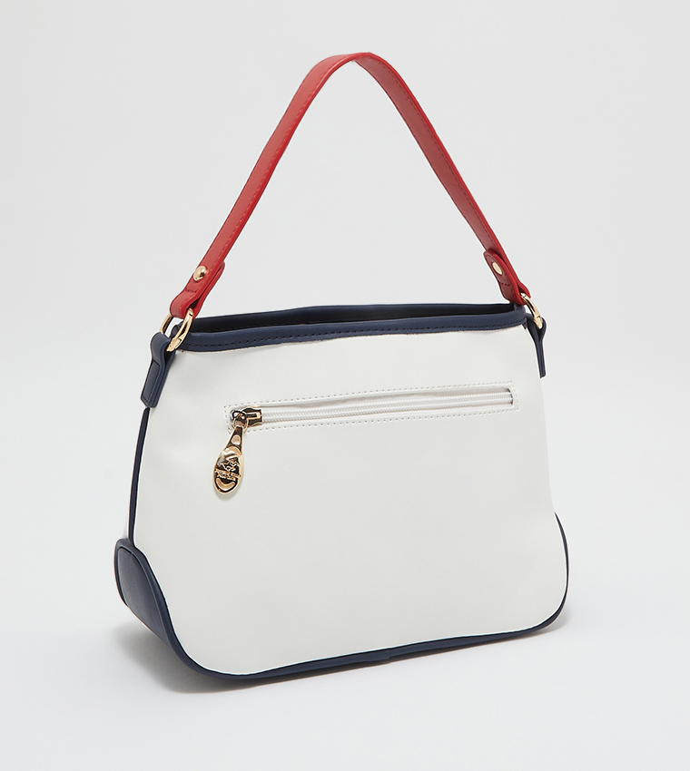 Buy Beverly Hills Polo Club Logo Detailed Textured Hobo Bag In White ...