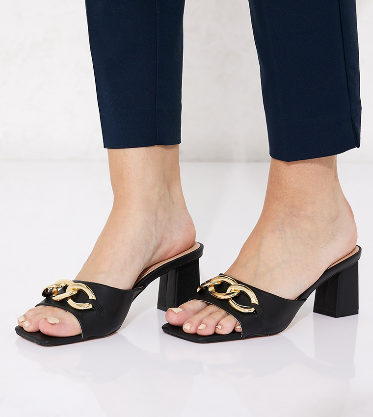 Buy Beverly Hills Polo Club Chain Detail Open Toe Heel Sandals In Black ...