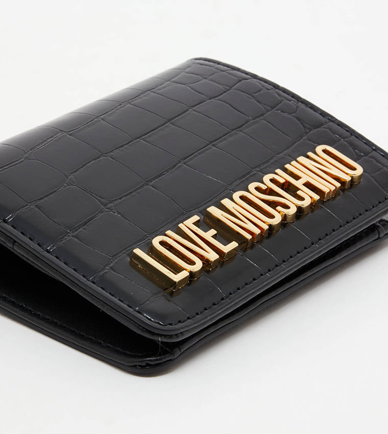 Buy Love Moschino Croc Textured Bi Fold Wallet In Black | 6thStreet UAE