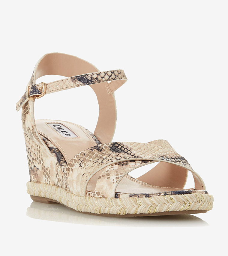 Buy Dune London Snake Print Round Toe Buckle Closure Wedges Brown In ...