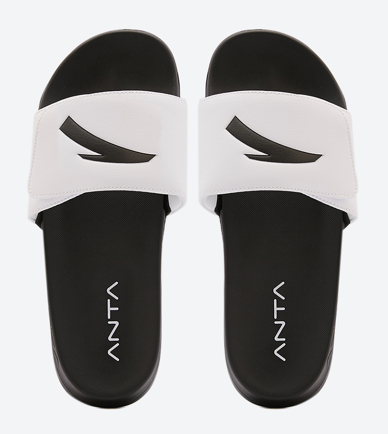 Buy Anta Brand Logo Details Velcro Strap Closure Beach Slider White ...