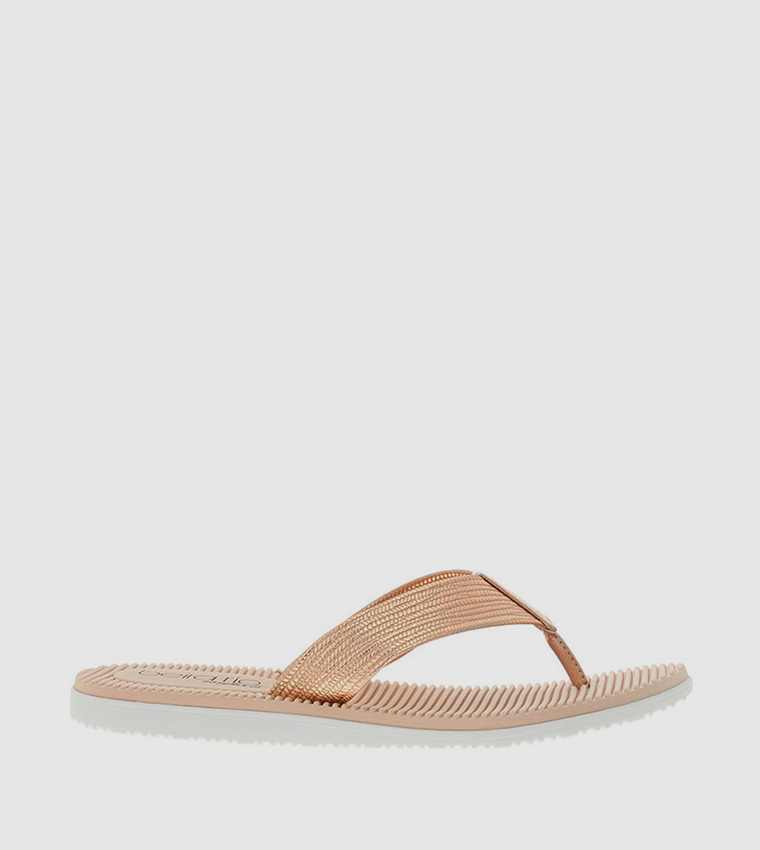 Buy Beira Rio Glennis T Strap Flat Sandals In Gold | 6thStreet UAE