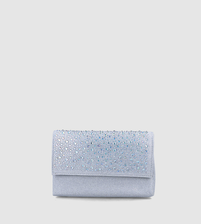 Buy Menbur BOLINA Embellished Flap Clutch In Silver | 6thStreet Kuwait