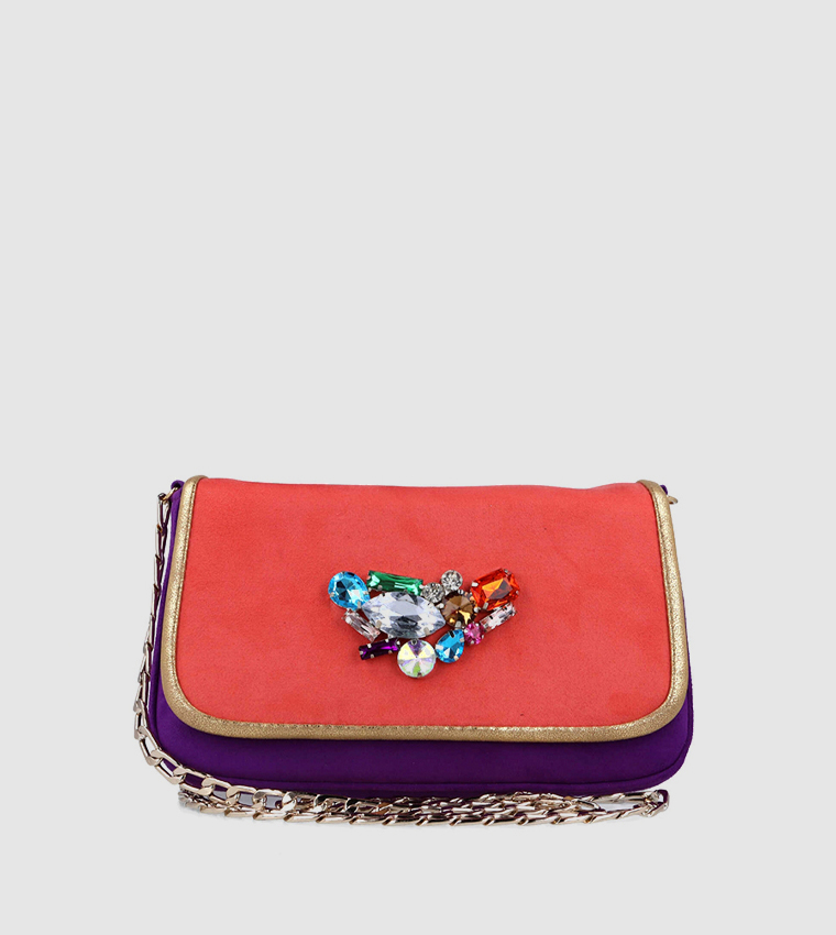 Buy Menbur HIPERION Color Block Embellished Crossbody Bag In Orange ...