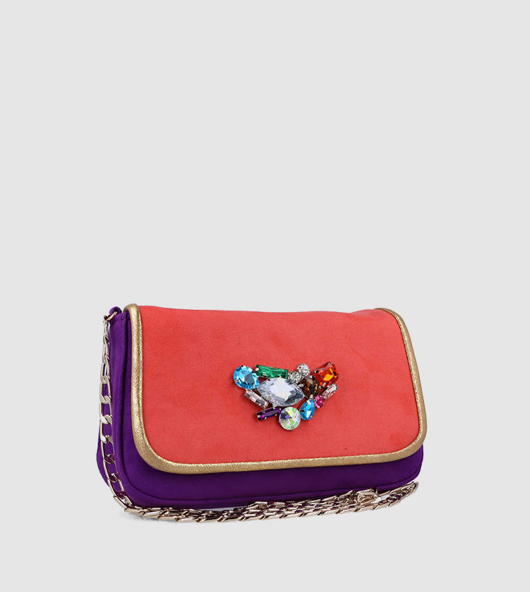 Buy Menbur HIPERION Color Block Embellished Crossbody Bag In Orange ...