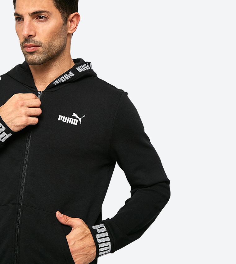 Buy Puma Full Zip Closure Amplified Long Sleeve Hooded Jacket Black In ...