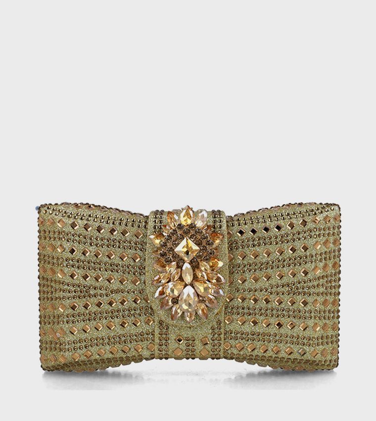 Buy Menbur TACIO Embellished Clutch Bag In Gold | 6thStreet Oman