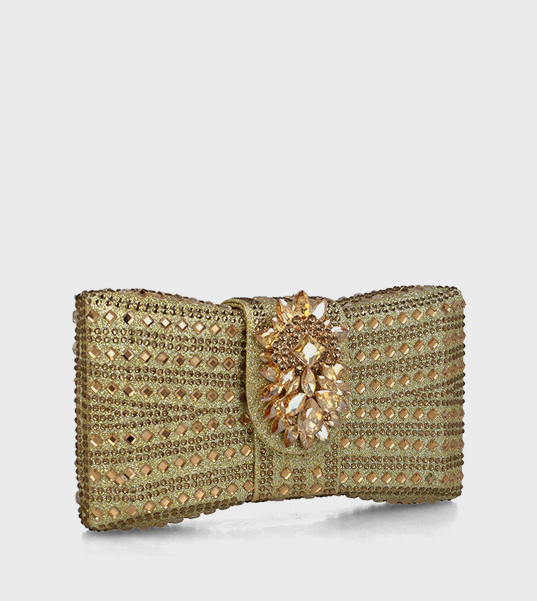 Buy Menbur TACIO Embellished Clutch Bag In Gold | 6thStreet Oman